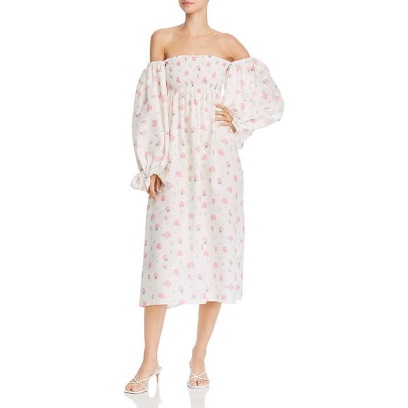 Sleeper | Dresses | Sleeper Womens Atlanta Ivory Linen Mid Midi Dress ...